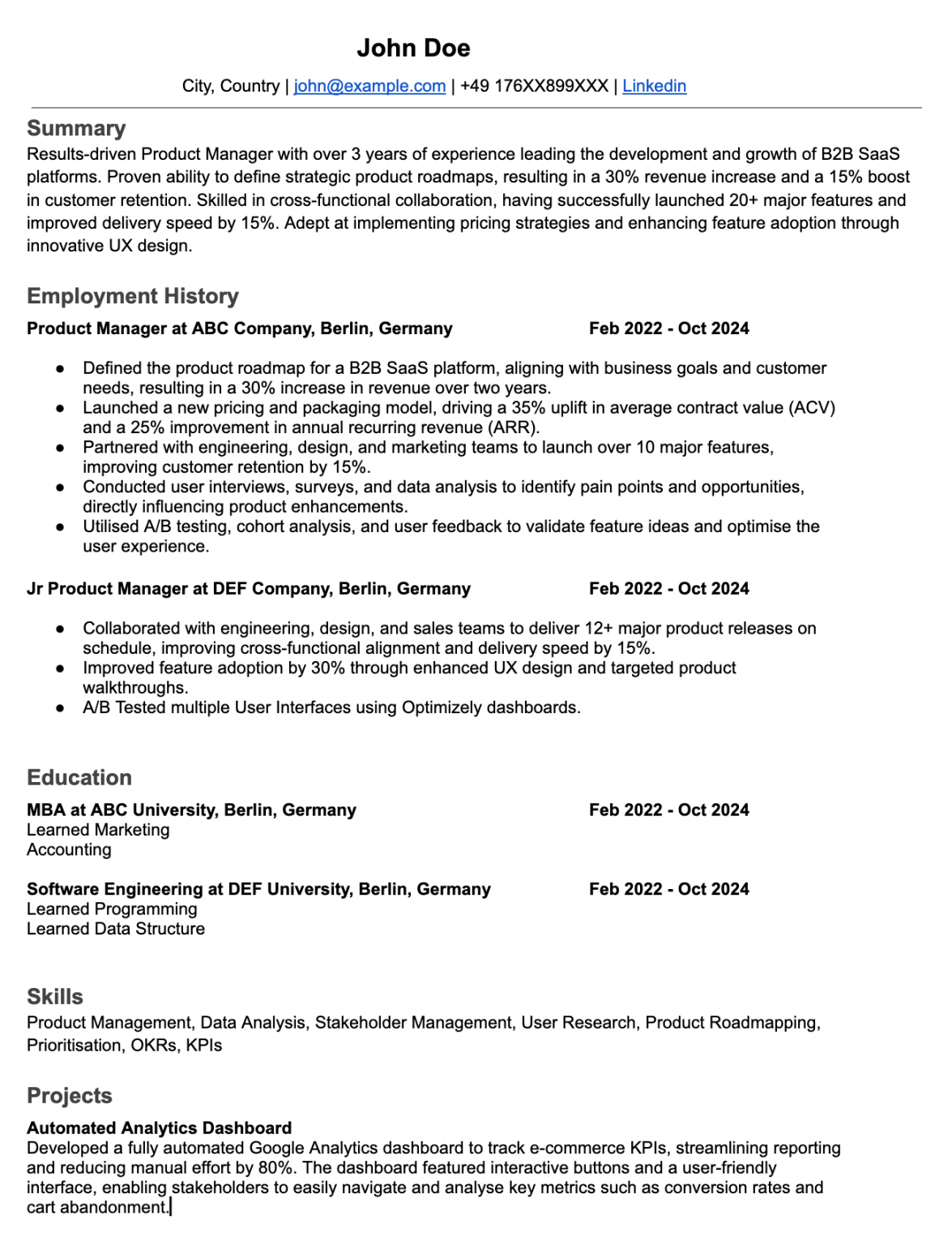 Product Manager Resume – Multiple Examples & Templates 2025 – Polyresume